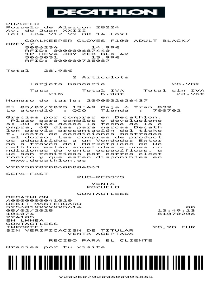 Decathlon Receipt | PDF