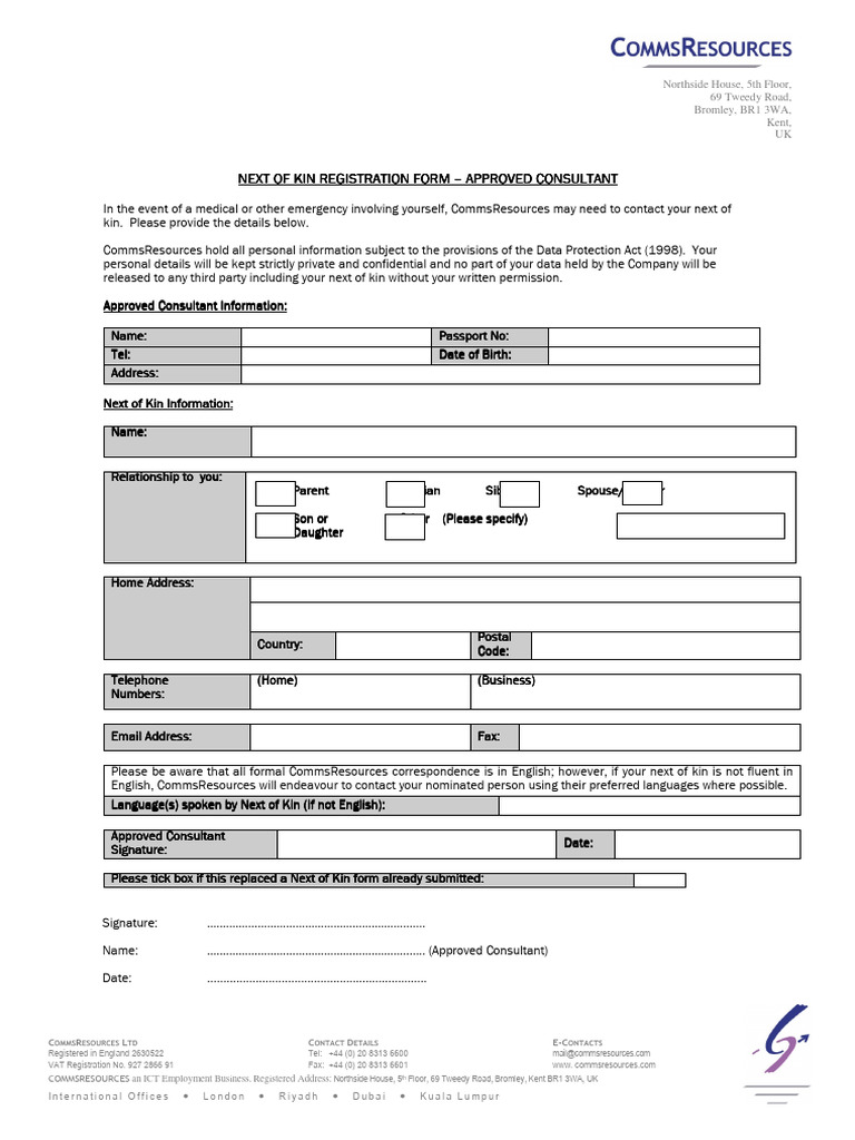 Next of Kin Registration Form | PDF | Justice | Crime & Violence