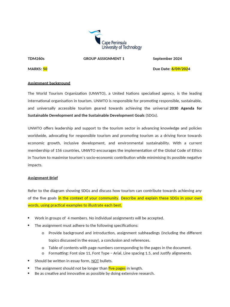 Group Assignment - Sustainable Development Goals (SDG) | PDF | Tourism | Sustainability