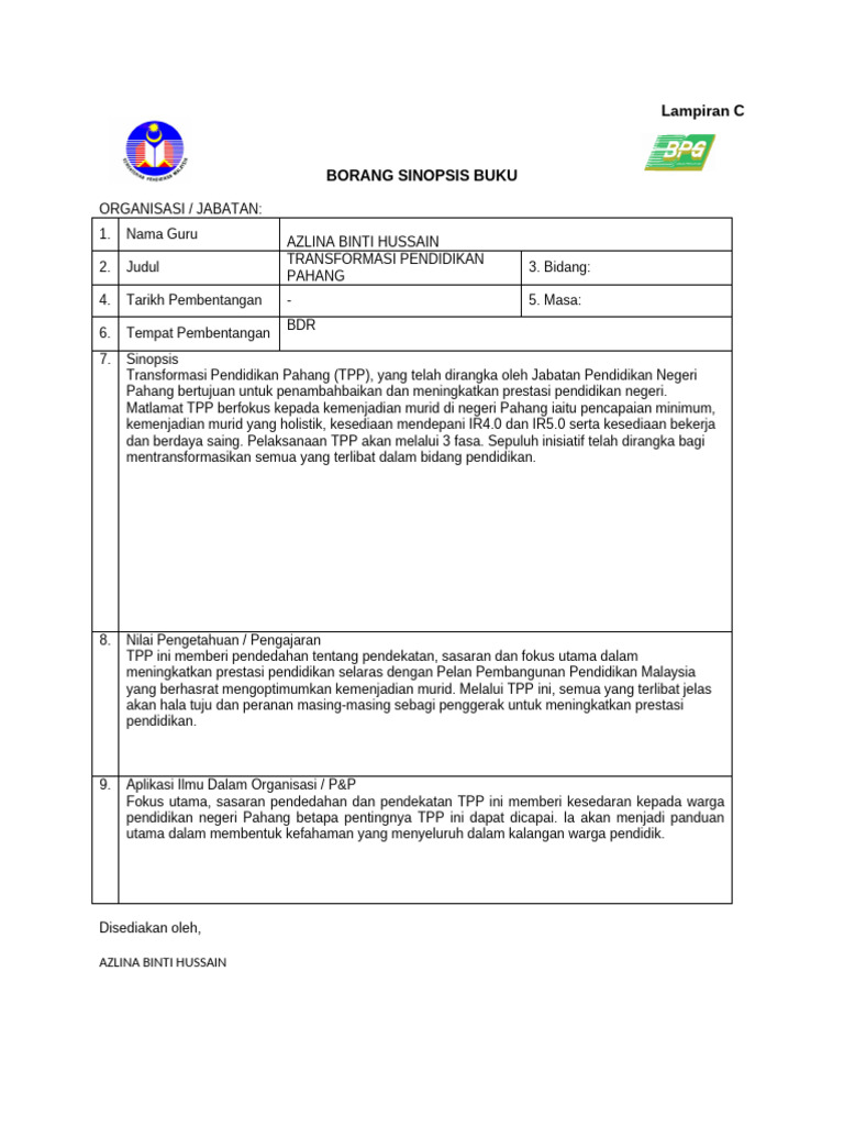 Borang Ulasan Buku | PDF