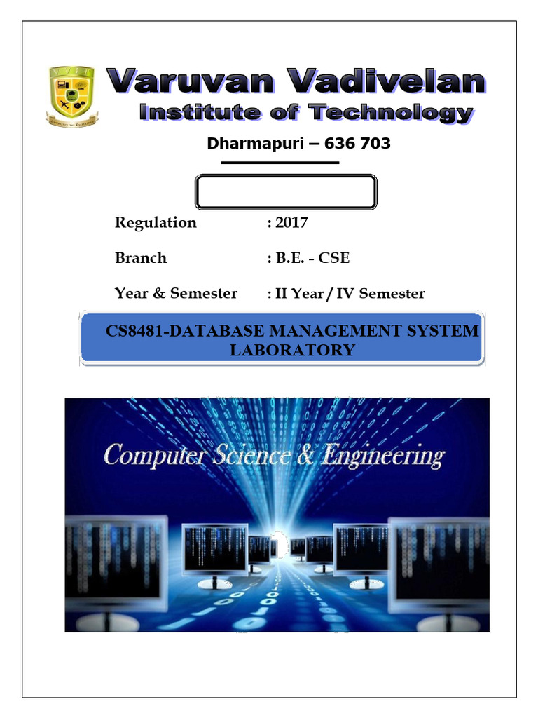 Cs8481 Data Base Management System | PDF | Databases | Pl/Sql