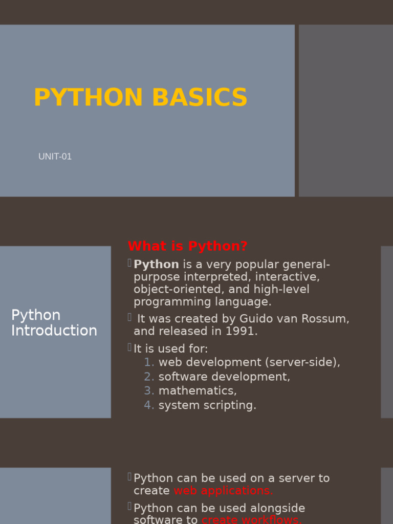 Unit-01 Python Basics | PDF | Control Flow | Boolean Data Type