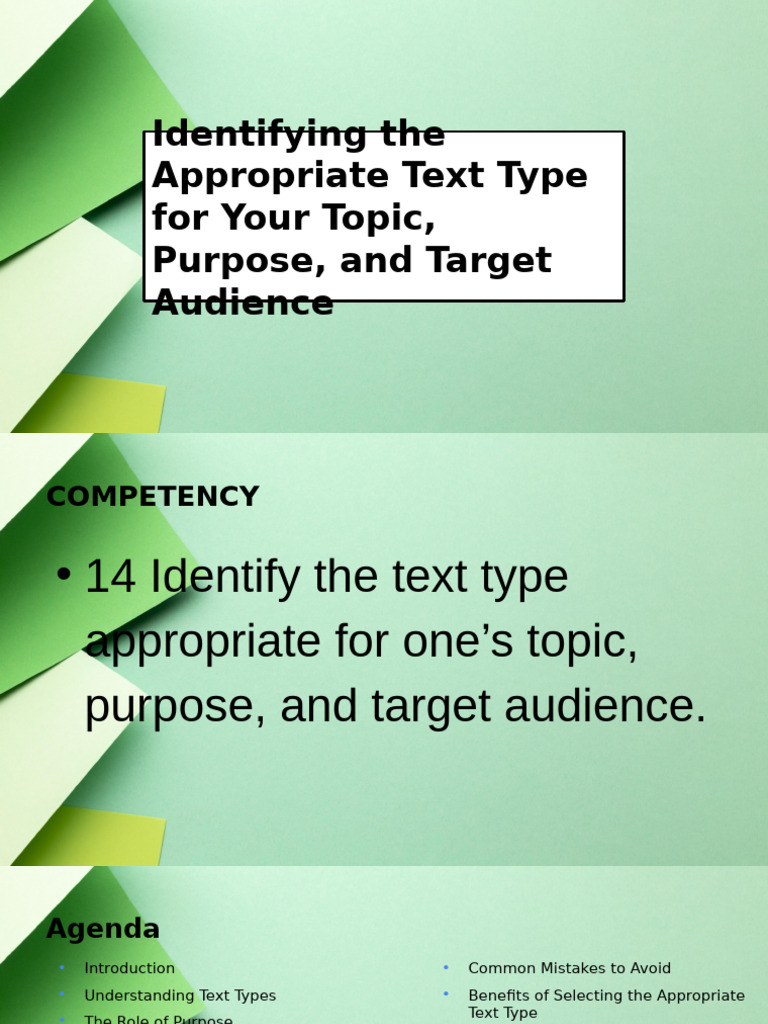 ENG 7 Q3 14 Identify The Text Type Appropriate For One's Topic, Purpose ...