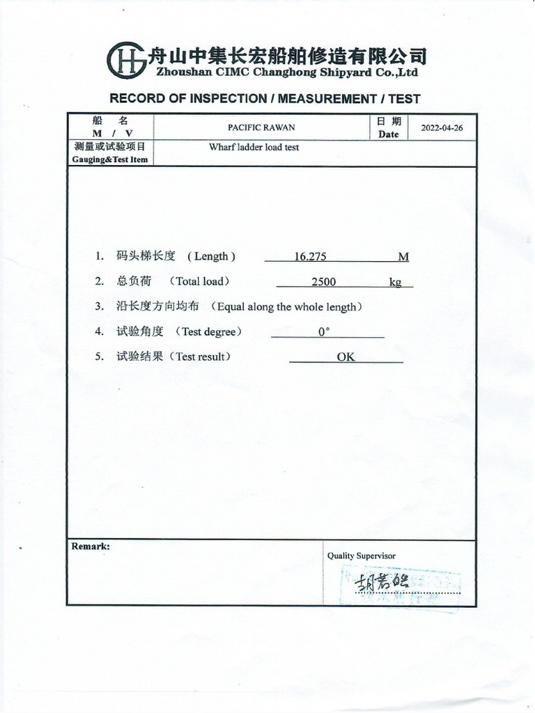 Wharf Ladder Load Test(5 Yearly) | PDF