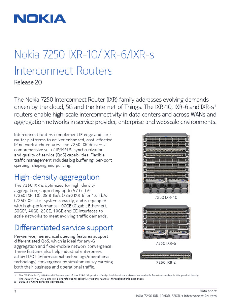 Nokia 7250 IXR Routers Data Sheet | PDF | Networking | Multiprotocol Label Switching