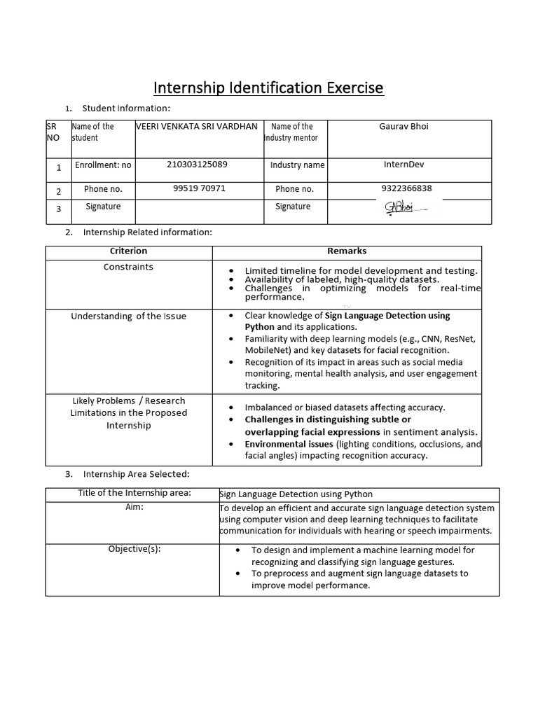 Internship Identification Exercise | PDF | Deep Learning | Sign Language