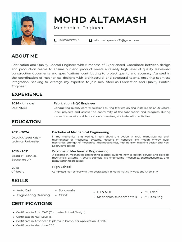 Professional Resume Format | PDF | Mechanical Engineering | Engineering