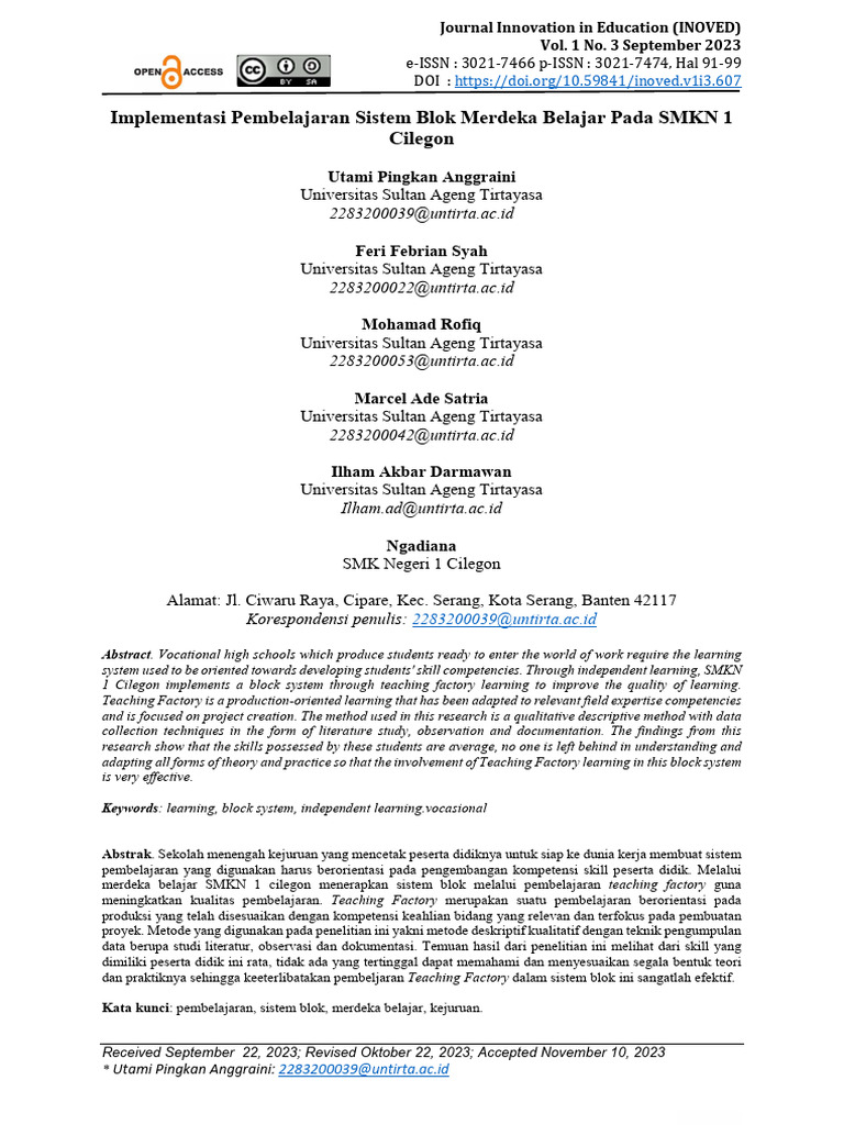 91-99+Implementasi+Pembelajaran+Sistem+Blok+Merdeka+Belajar+Pada+SMKN+1 ...