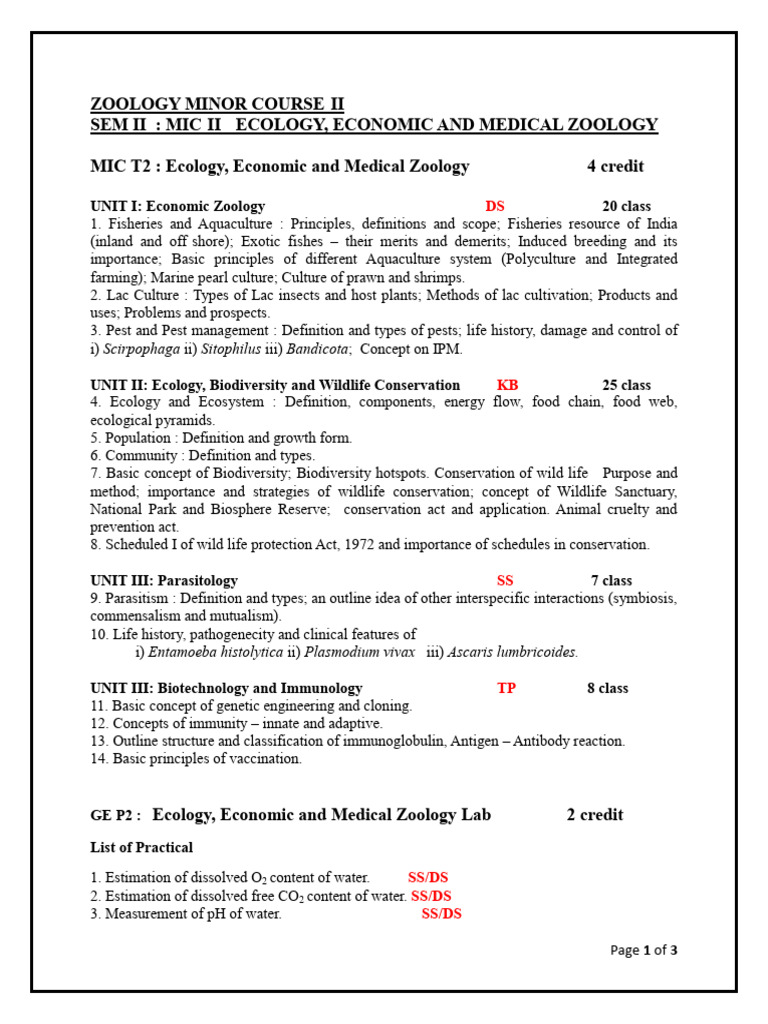Zoology Minor Course Syllabus 2025 | PDF | Conservation Biology | Ecology