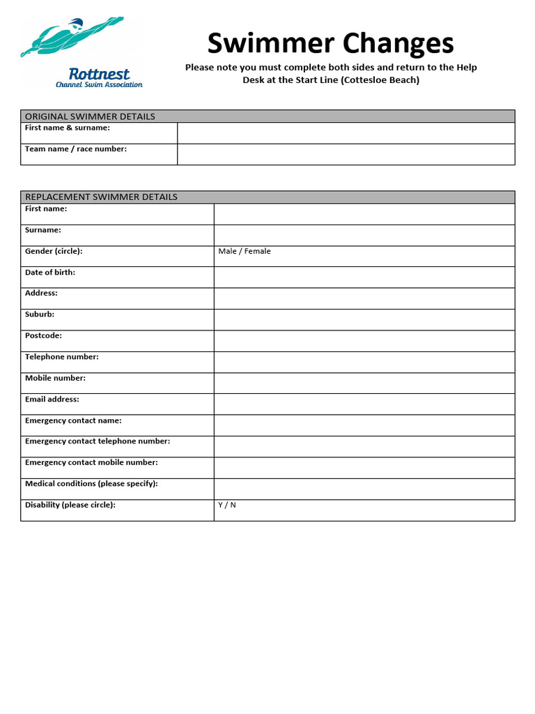 2022 Swimmer Change Form | PDF | Swimming