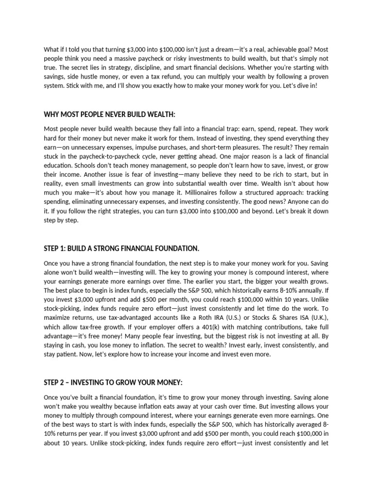 How To Turn 3000 Into 100000 | PDF | Investing | 401(K)