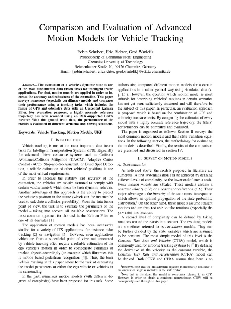 Comparison and Evaluation of Advanced Motion Models For Vehicle ...