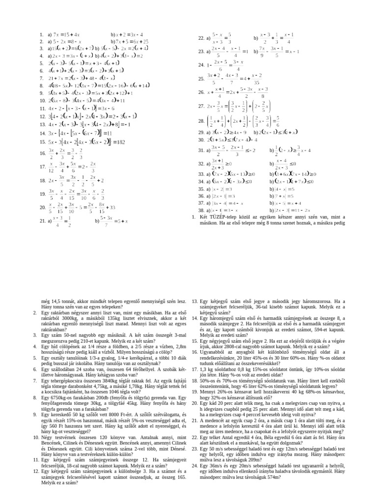 Elsőfokú Egyenletek | PDF