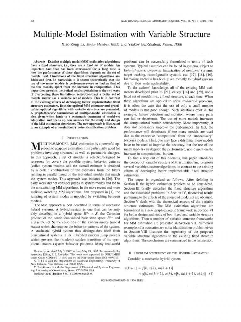 Multiple-model estimation with variable structure | PDF | Hypothesis | Normal Distribution