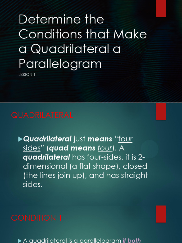 Parallelogram Conditions Guide | PDF | Elementary Geometry | Geometry
