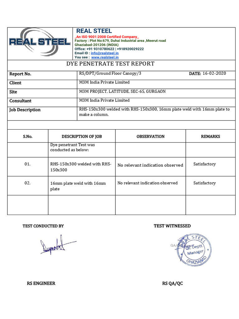 dp test report | PDF