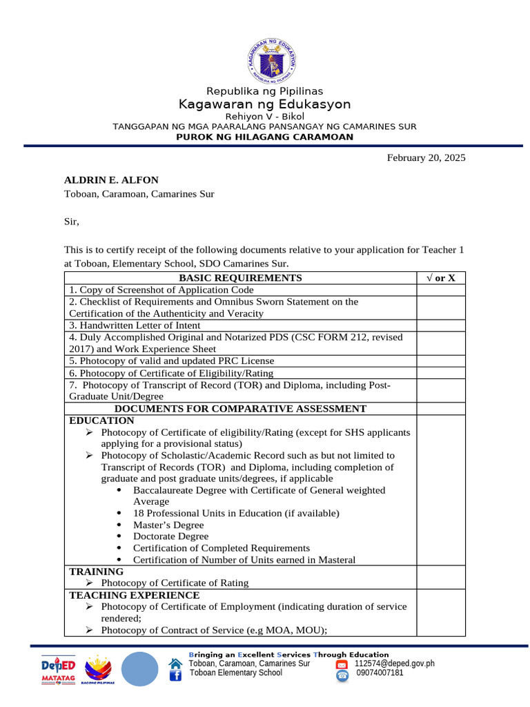 checklist | PDF | Qualifications | Educational Stages