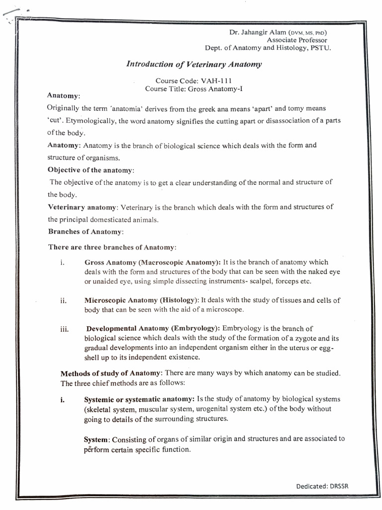 Introduction of Veterinary Anatomy | PDF