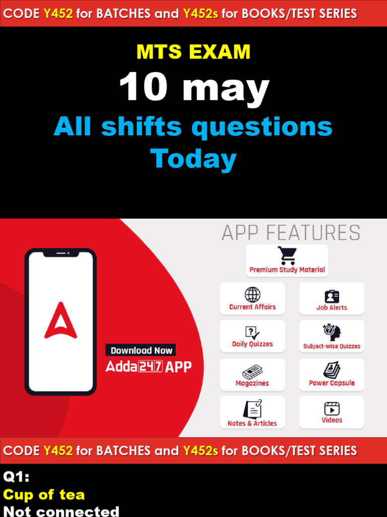 MTS Exam Answer Key: Code Y452 | PDF