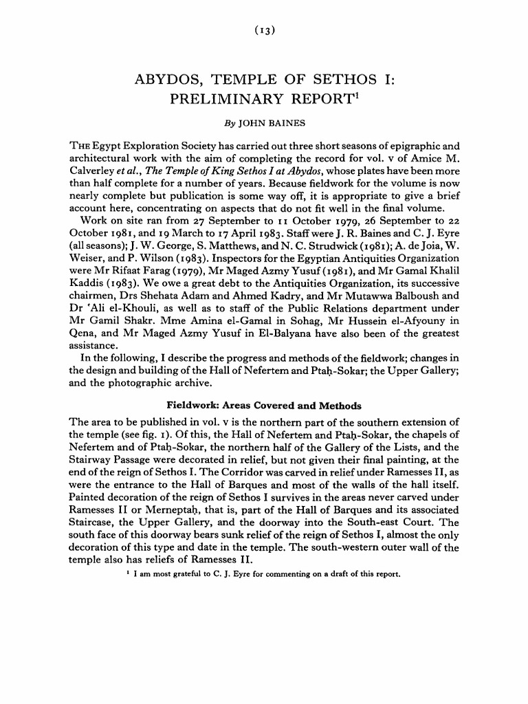 Abydos Temple of Sethos i Preliminary 1984 | PDF | Relief | Drawing