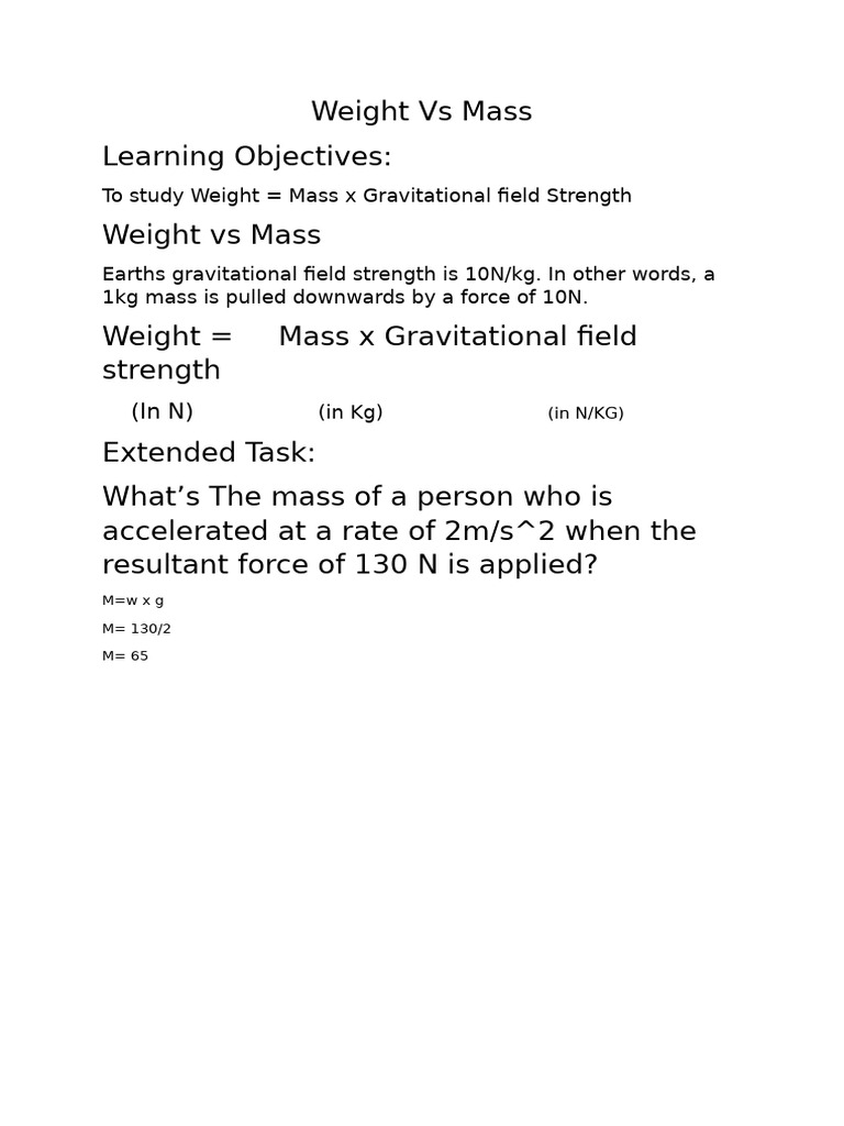 Weight Vs Mass | PDF