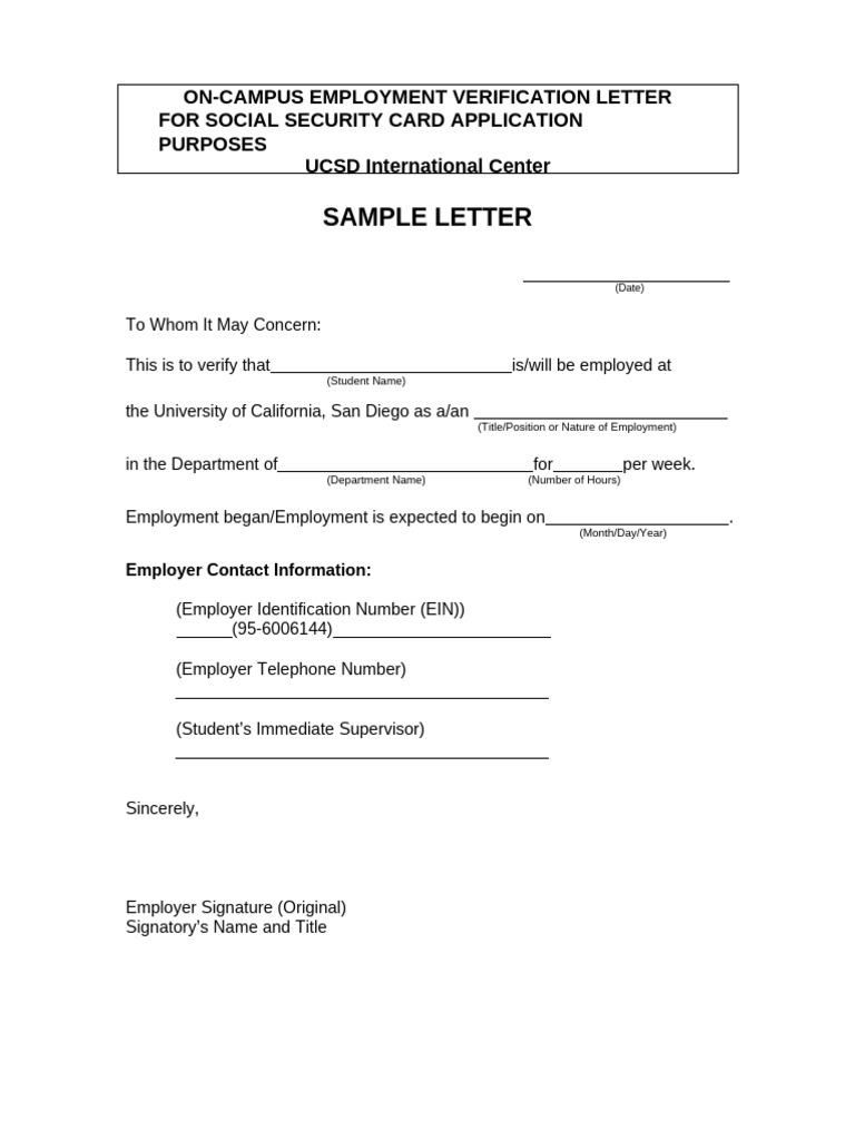 UCSD On-Campus Job Verification Letter | PDF