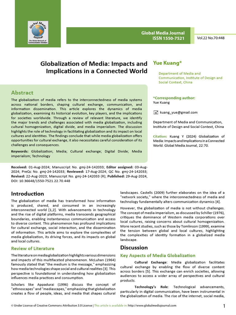 Globalization of Media Impacts and Implications in A Connected World | PDF | Globalization ...