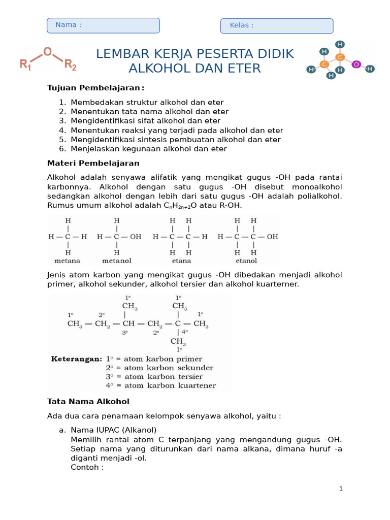Alkohol dan Eter: Struktur, Sifat, dan Reaksi | PDF