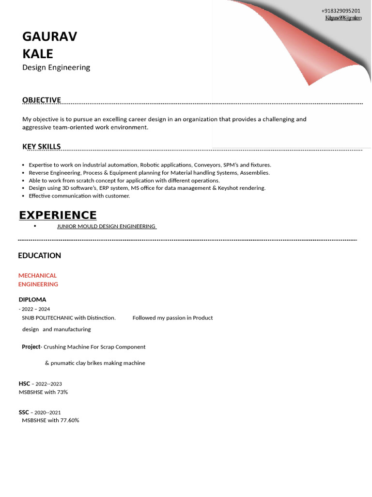 Gaurav Resume Design Engineering | PDF