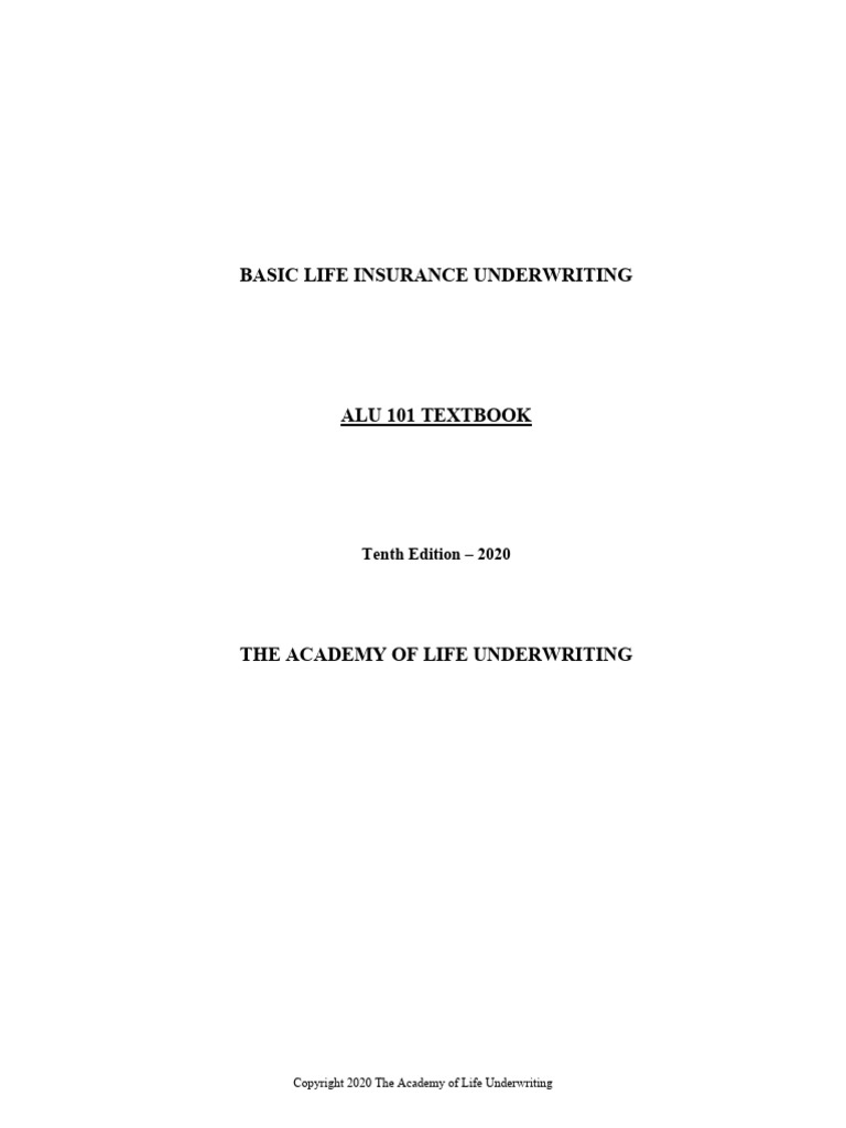 Academy of Life Underwriting - Alu 101 Textbook - Basic Life Insurance ...
