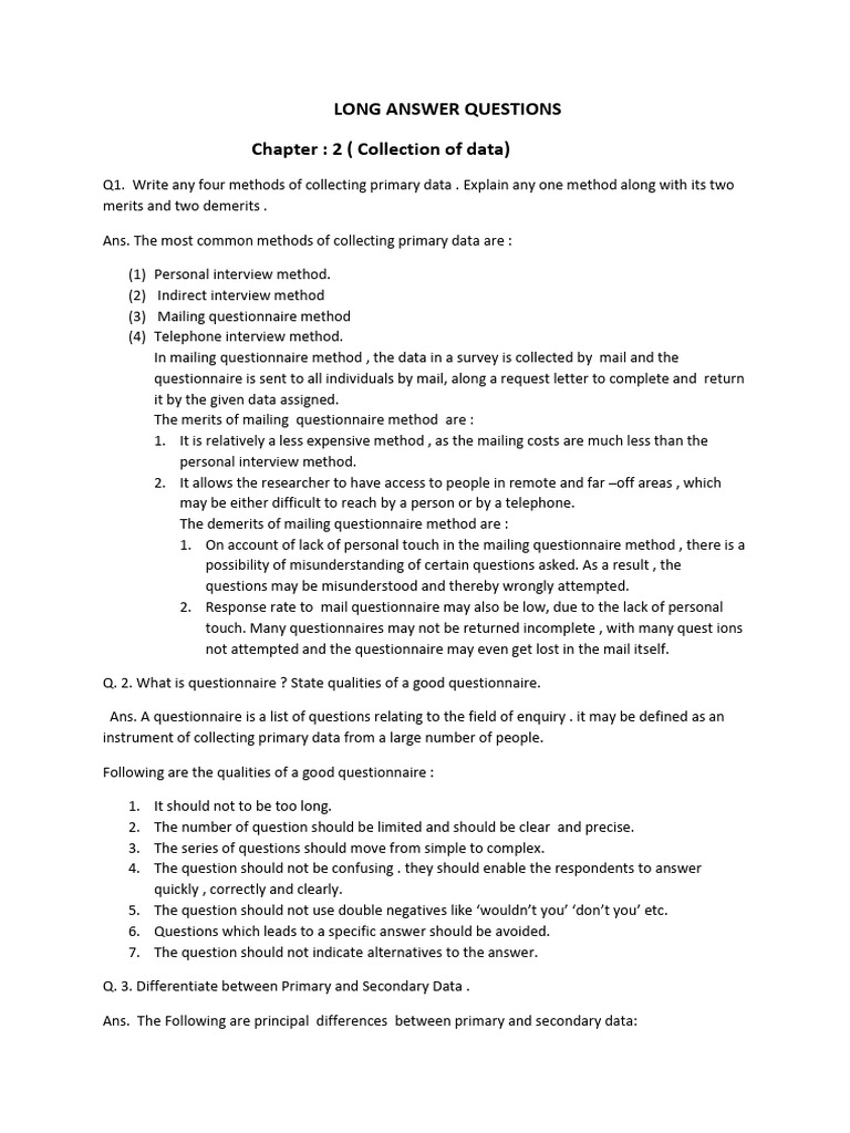 01 Long Answer Questions.docx Chapter 2 | PDF | Questionnaire | Data