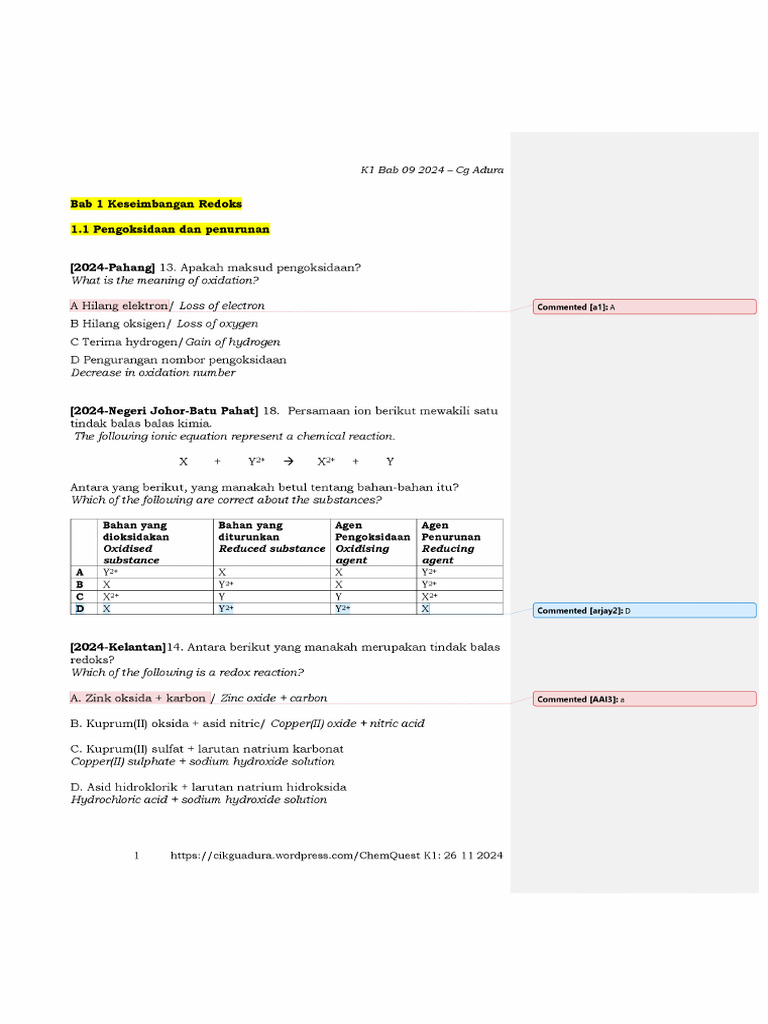 ChemQuest 2024 F5 K1 - Jawapan | PDF