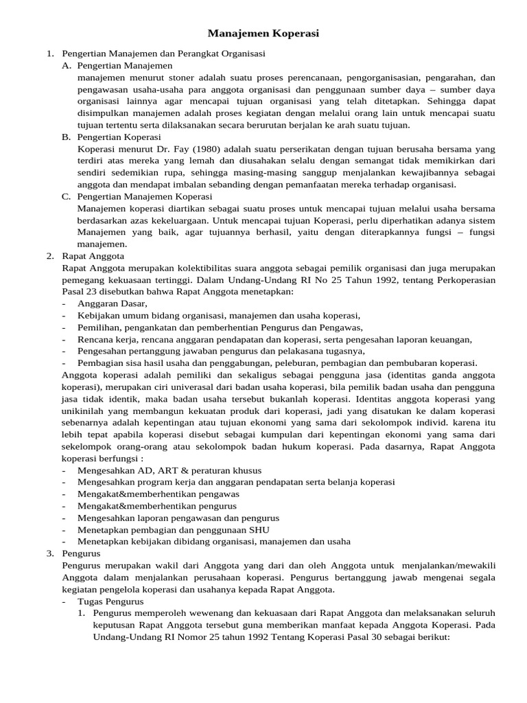 Manajemen Koperasi | PDF