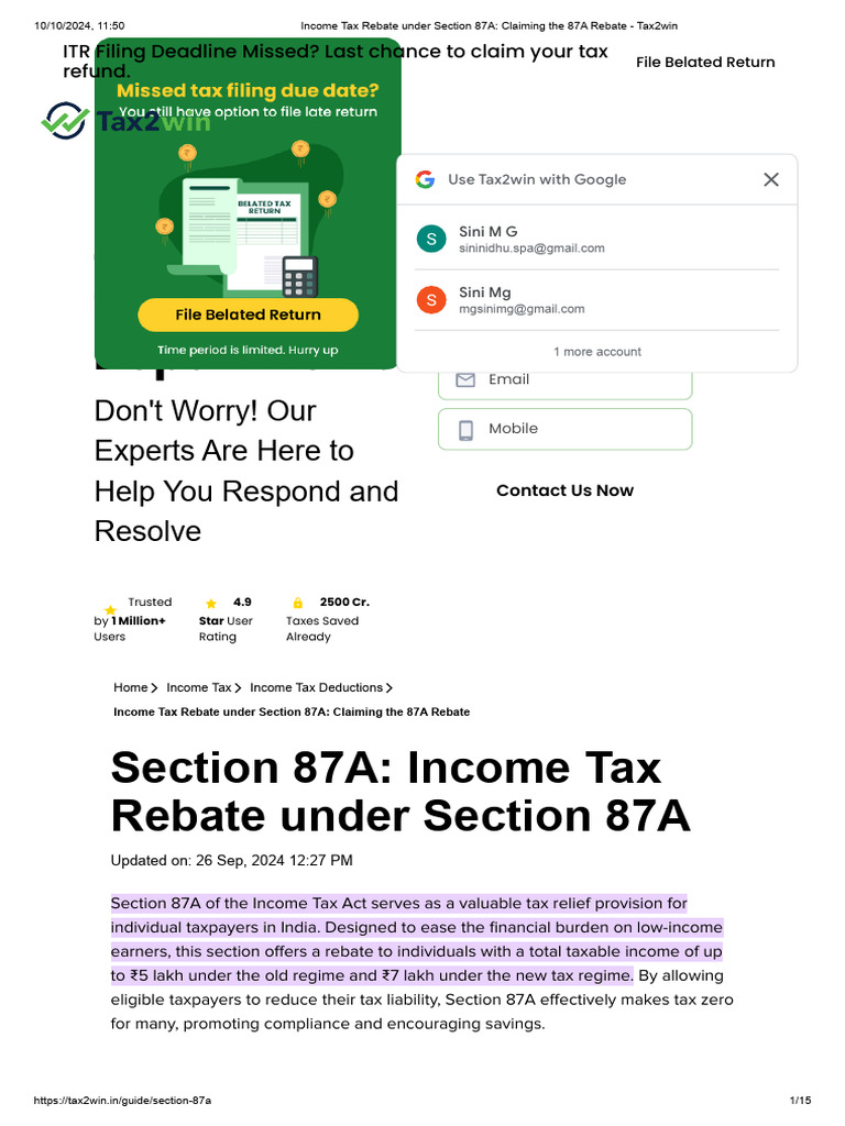 Section 87A Rebate for FY 2023-24 | PDF | Capital Gains Tax | Tax Refund