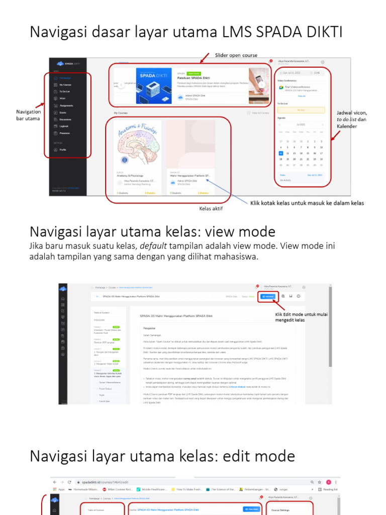 Navigasi Dasar Layar Utama LMS SPADA DIKTI | PDF