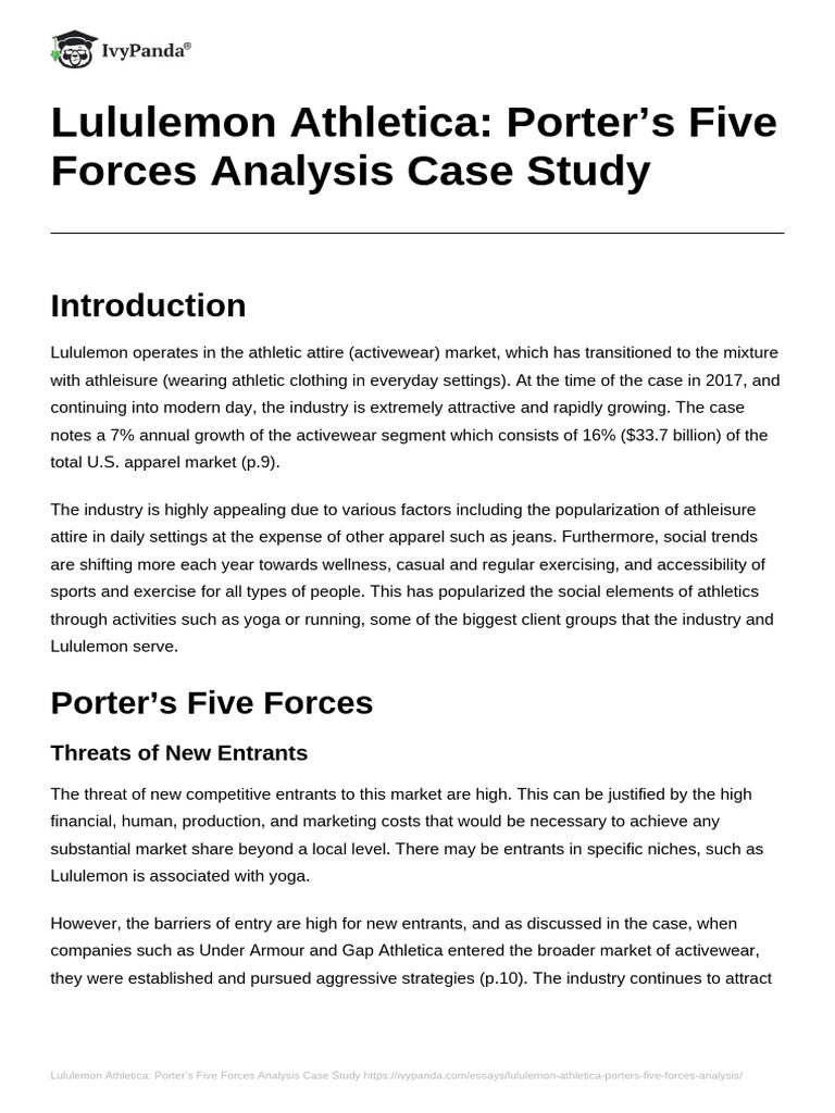 Lululemon Athletica Porters Five Forces Analysis | PDF