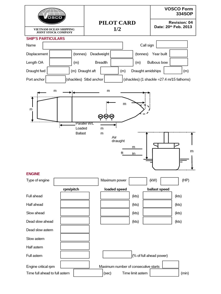 Ship's Particulars and Pilot Card Details | PDF | Anchor | Rudder