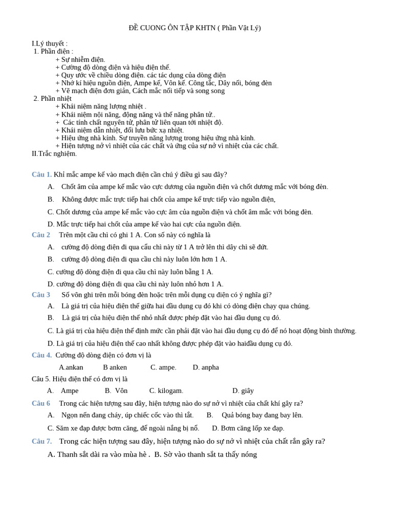 De Cuong On Tap KHTN 8 Ly Cuoi Ki 2 | PDF