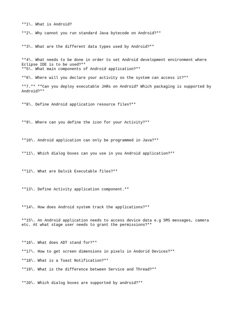 What Is Android Questions Only | PDF | Android (Operating System) | Software Engineering
