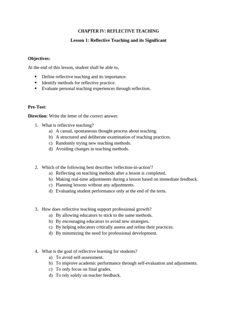 Chapter4 Reflective Teaching | PDF | Reflective Practice | Teachers
