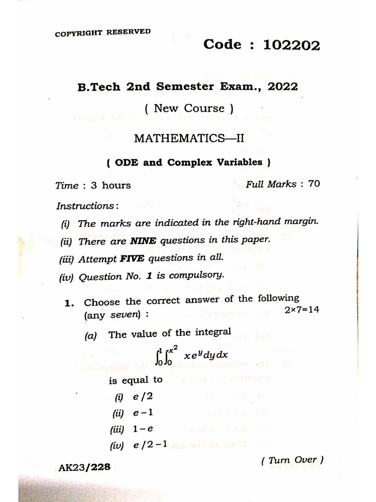 B.tech 2ND Sem Math-2 Ode & Complex Variable | PDF