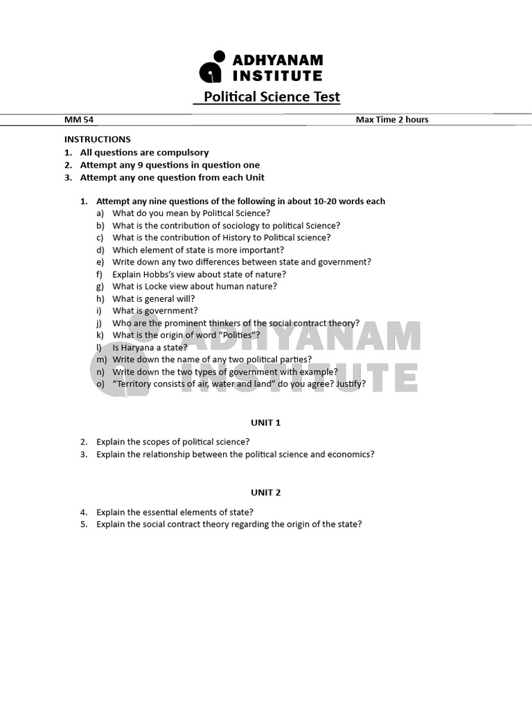 political science test BA 12 oct | PDF