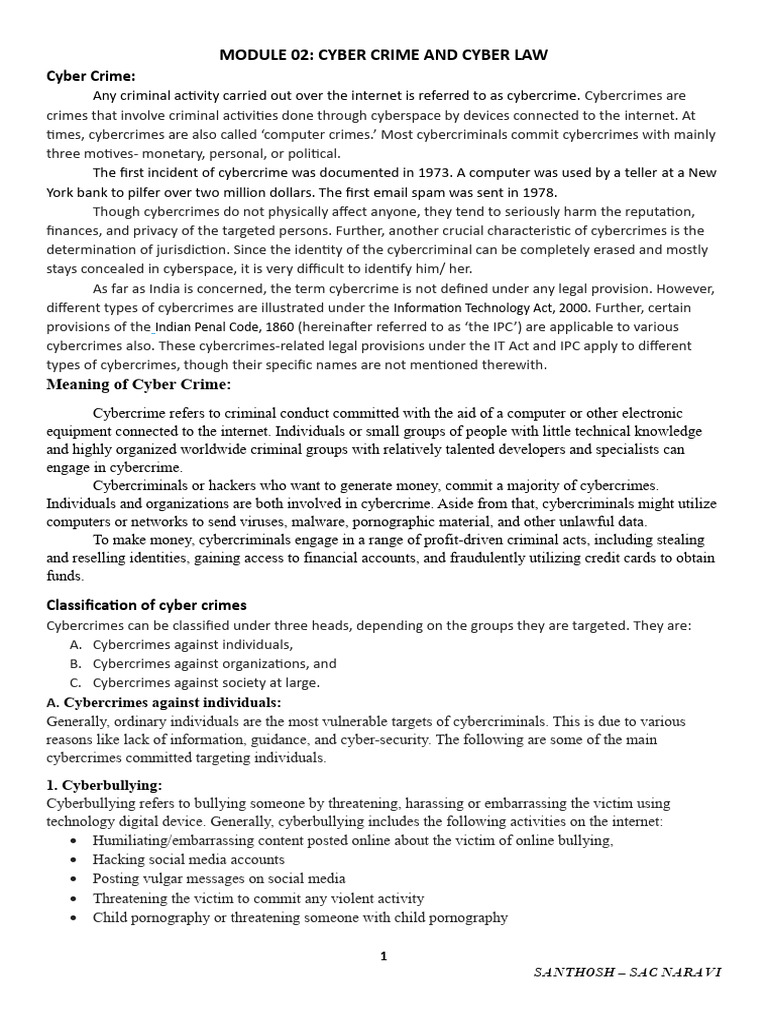 Module 2 - Cyber Crime and Cyber Law | PDF