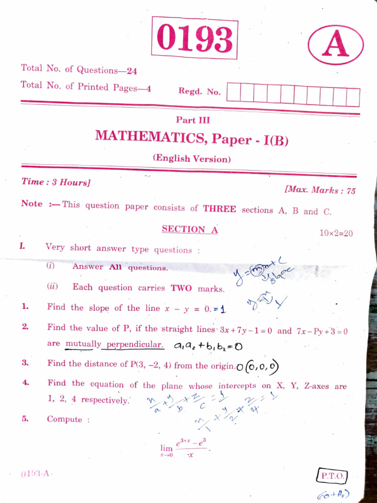 MATH PAPER 1B Govt Pre Finals 1aa 1aa | PDF | Equations | Tangent