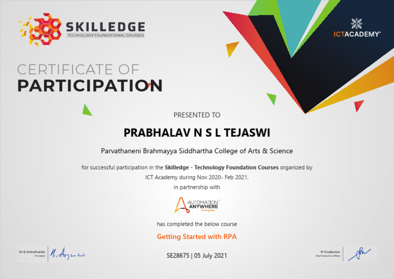 SE28675 - Certificate - of - Getting - Started - With - RPA | PDF