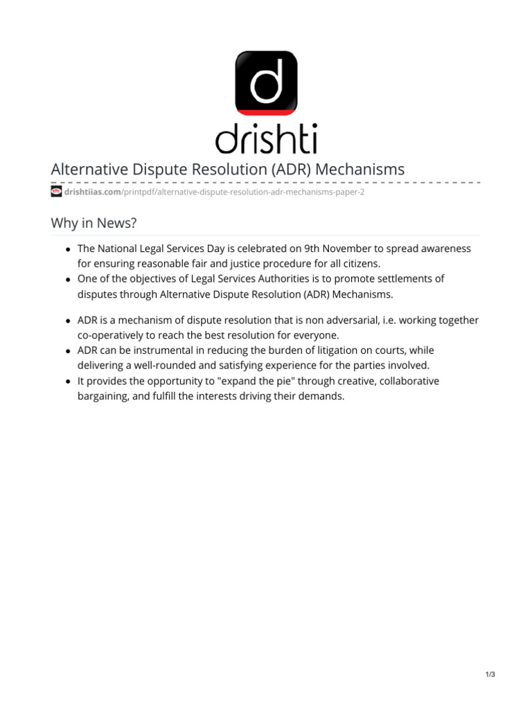 Alternative Dispute Resolution Adr Mechanisms Paper 2 | PDF ...