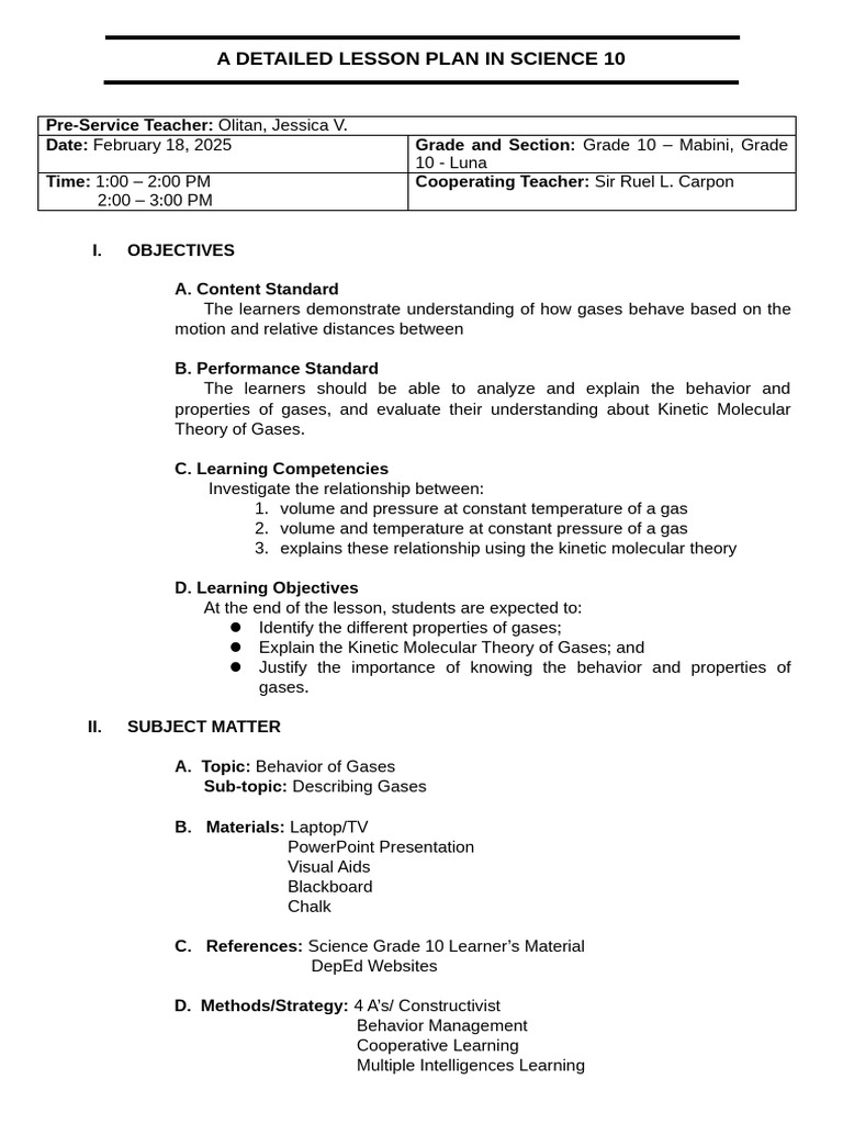 REVISED G10 LP Behavior of Gases | PDF | Mole (Unit) | Pascal (Unit)