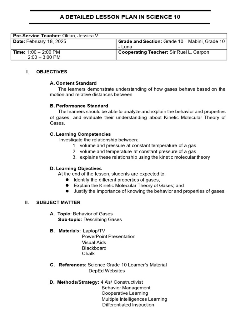 REVISED G10 LP Behavior of Gases | PDF | Pascal (Unit) | Mole (Unit)