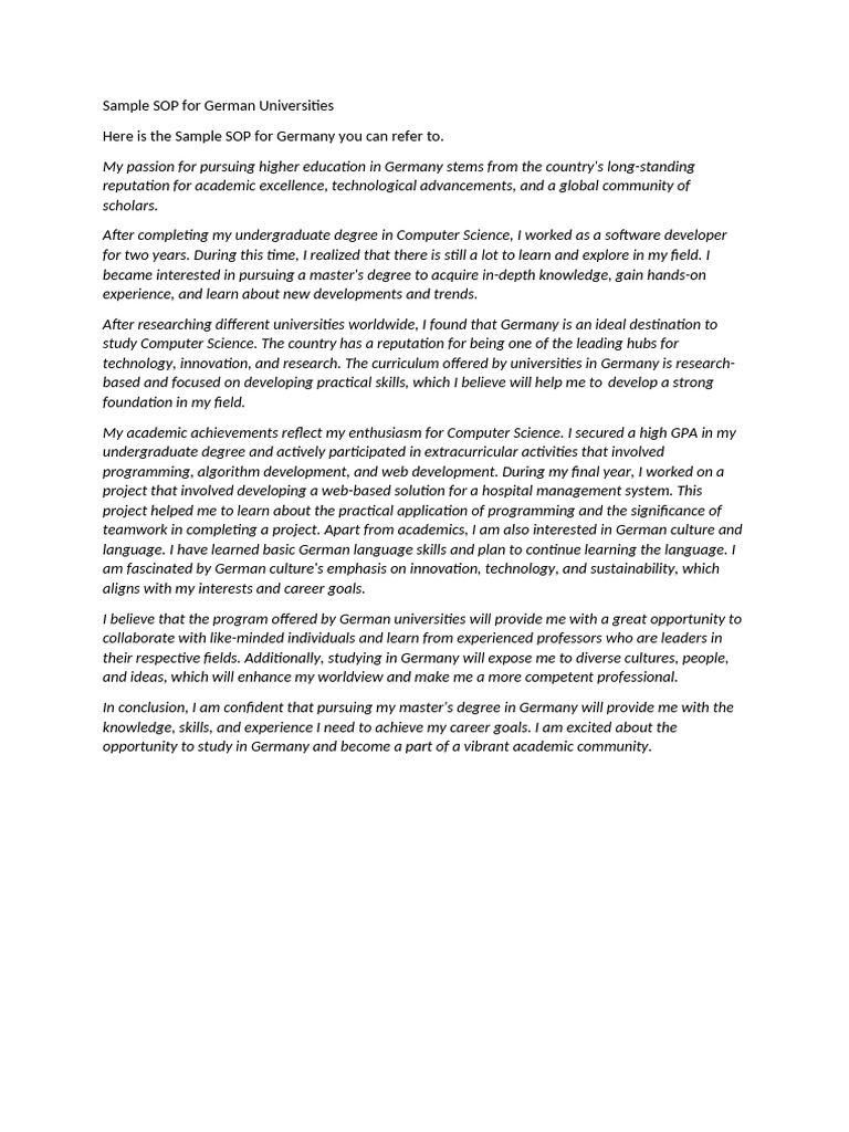 Sample SOP For German Universities | PDF | University | Intelligence