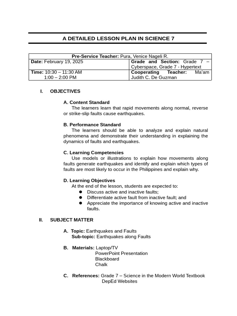 Lesson Plan (Active or Inactive Faults) | PDF | Earthquakes | Fault ...